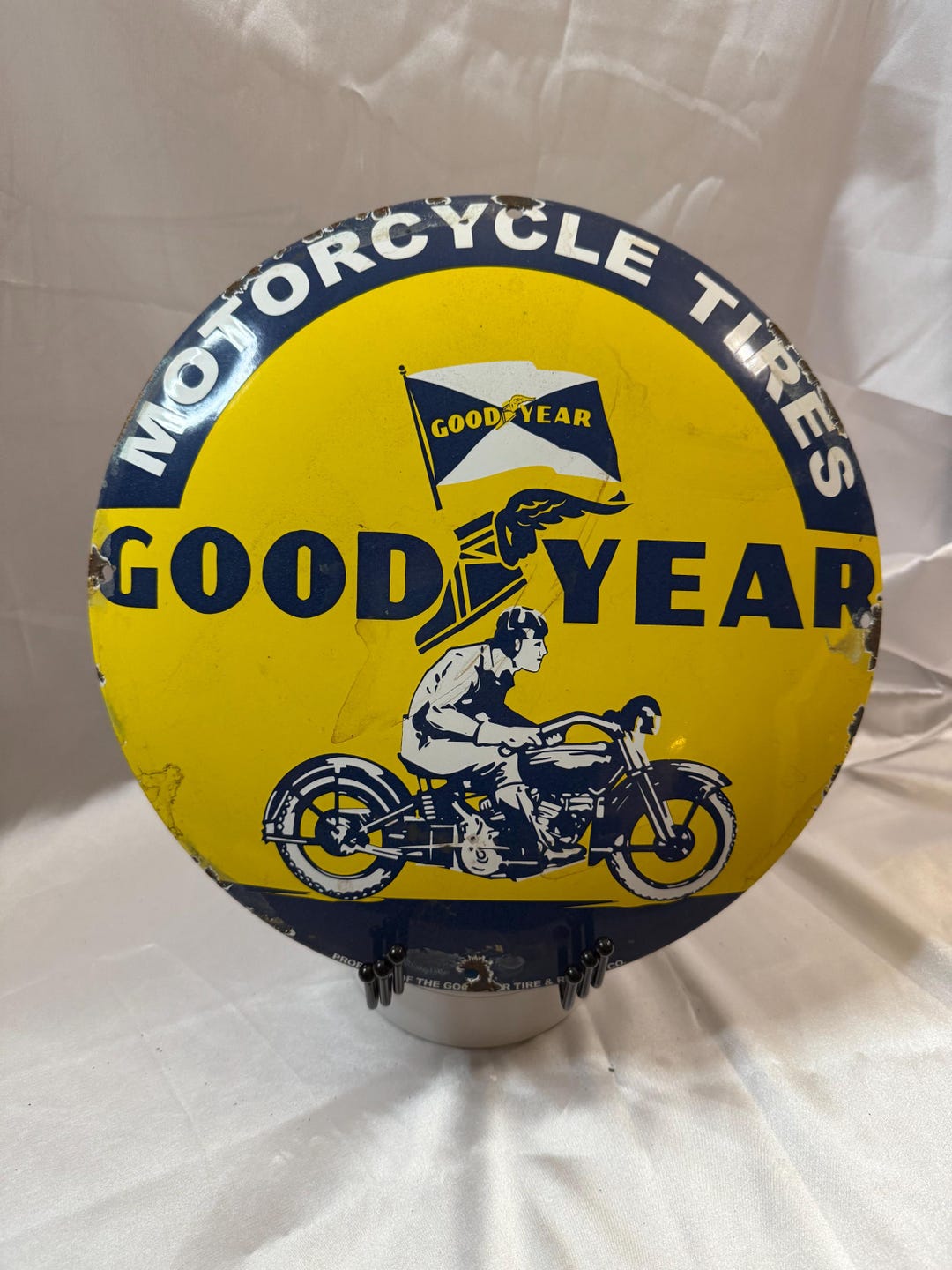 VINTAGE DOMED 12 GOODYEAR Sign Vintage Porcelain Gas Badge Gas Oil ...