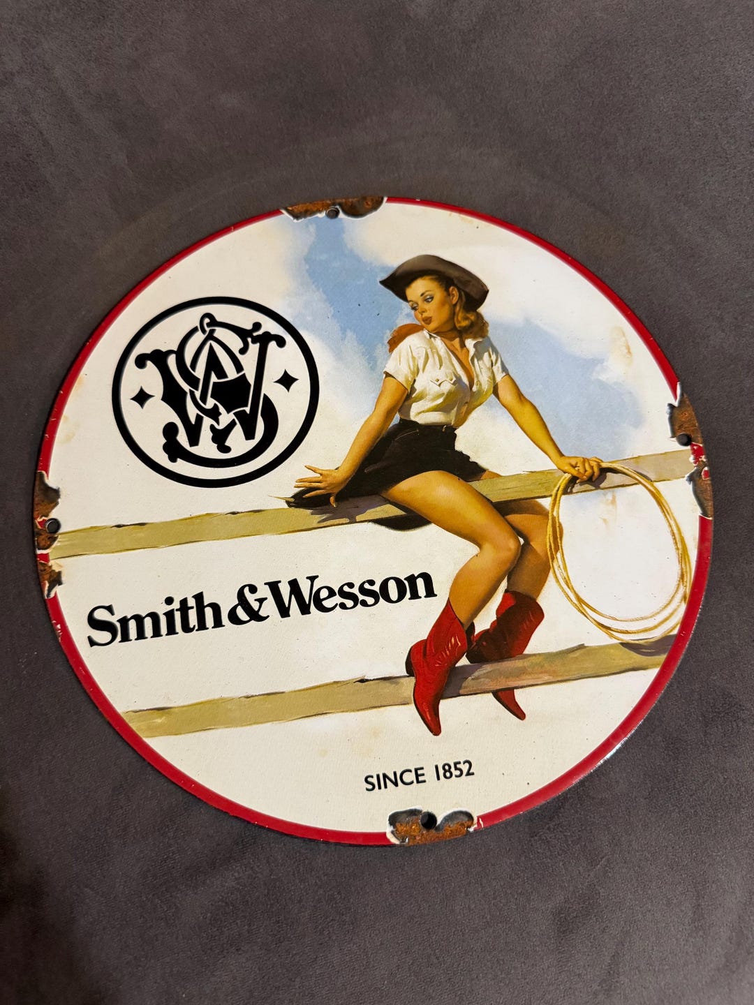 Vintage Style Smith & Wesson Ammunition Rif Advertising Porcelain Gas ...