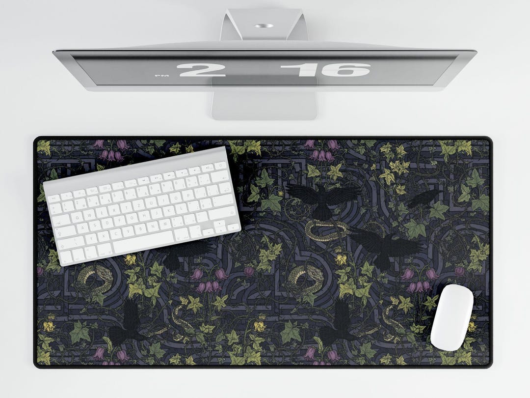 Raven Desk Mat, Dark Floral Mouse Pad, Crows and Maze Deskmat ...