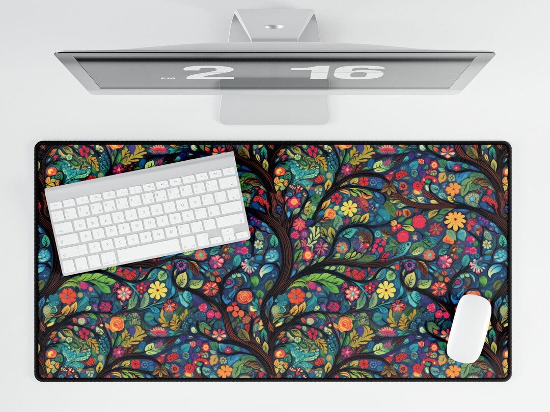 Floral Tree of Life Desk Mat & Mouse Pad, Vibrant Bloom Desk Mat, Home ...