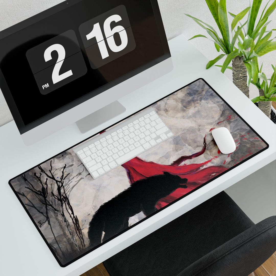 Fairy Tales Inspired Art Desk Mat & Mouse Pad, Wolf Desk Decor Office ...