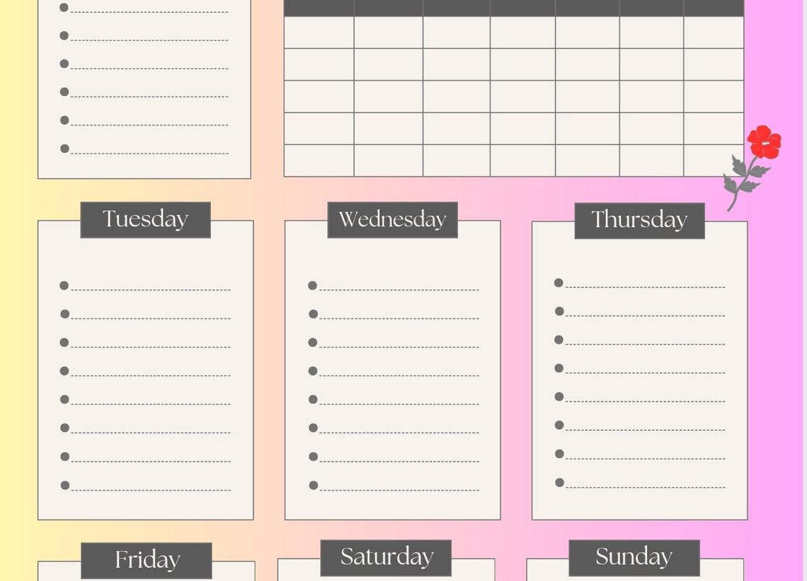 Weekly Digital Planner Floral Design Organiser Fun and Fresh Flower - Etsy