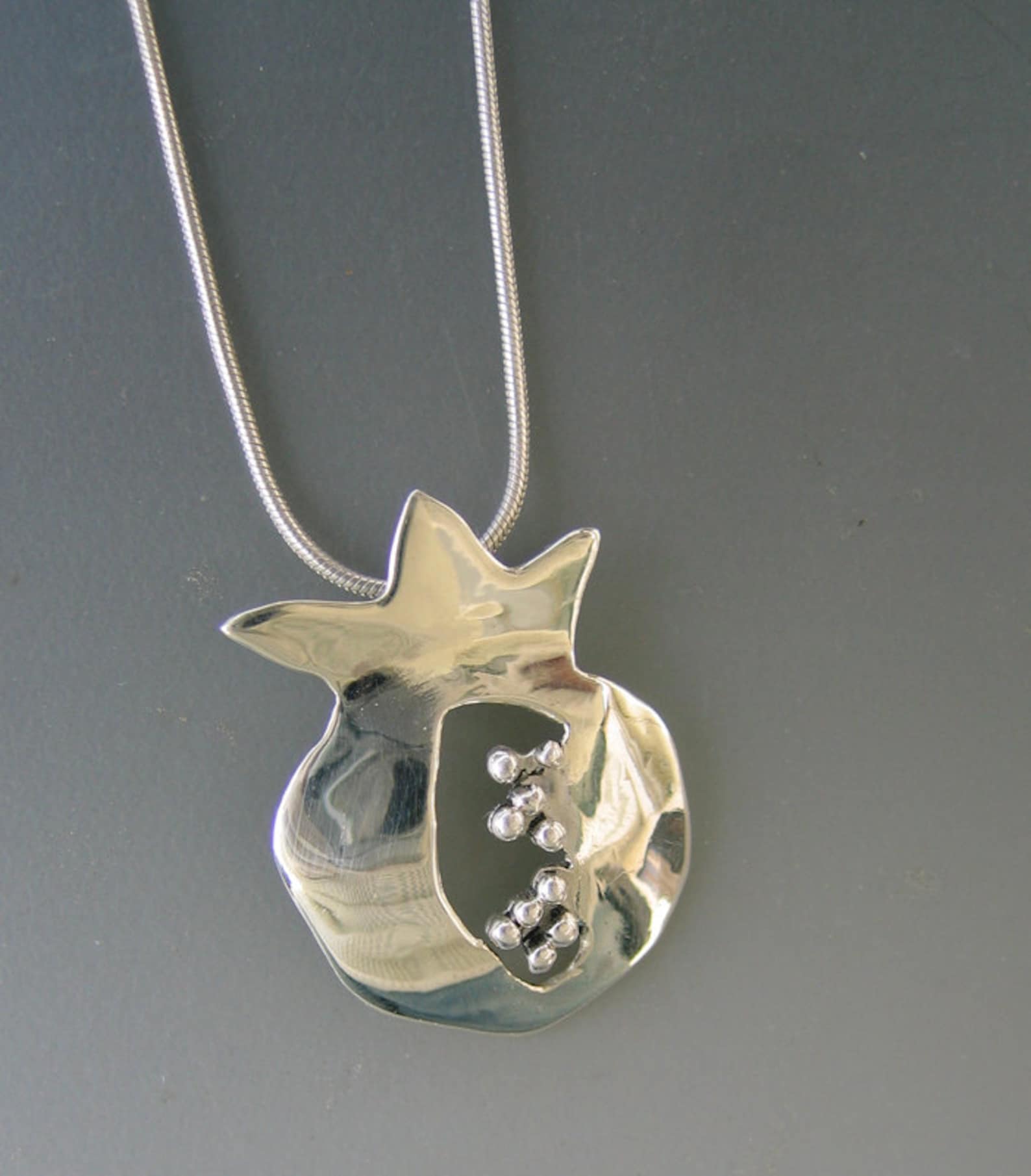 Contemporary Sterling Silver Pomegranate Pendant on Chain - Etsy