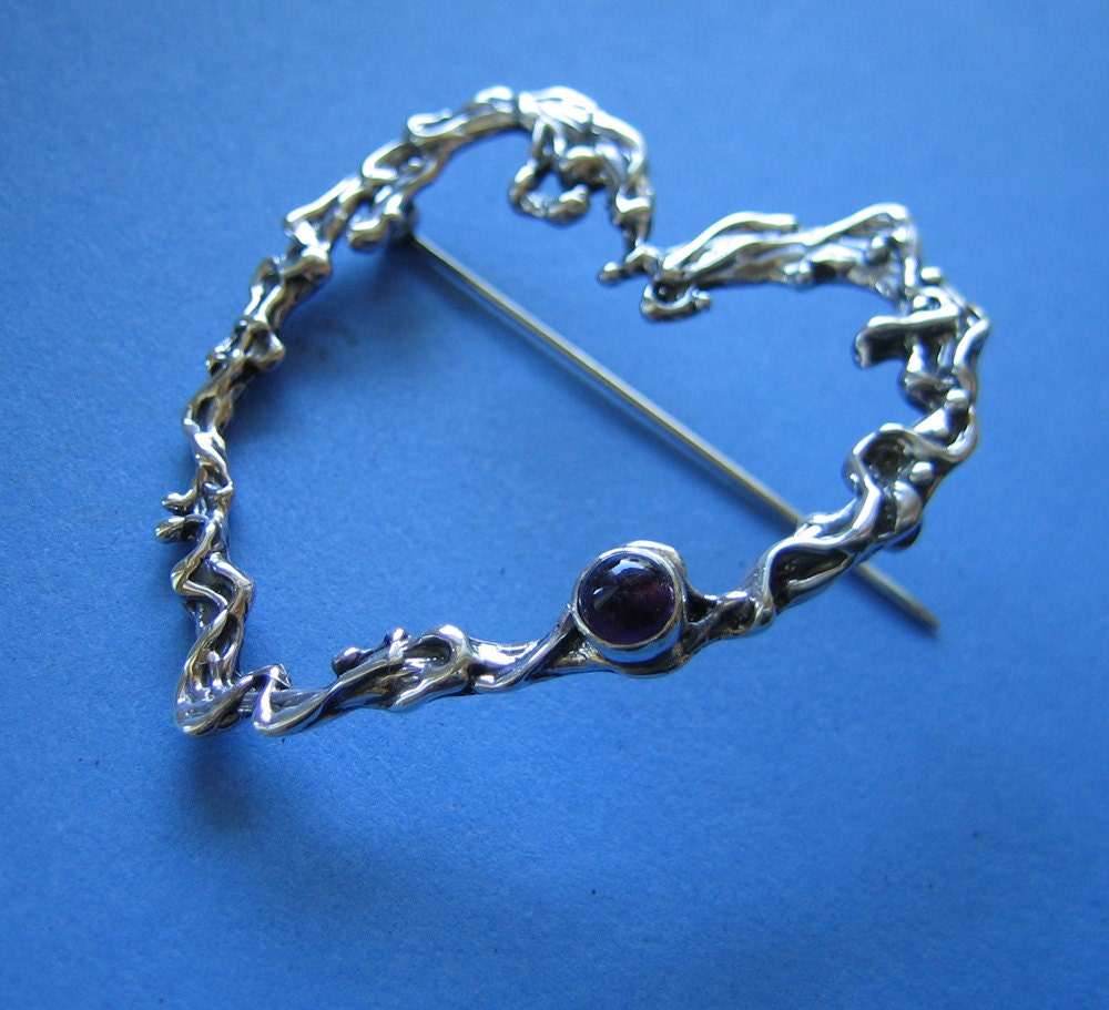Valentine's Heart Brooch With Gemstone, Sterling Silver; Handmade Bny ...