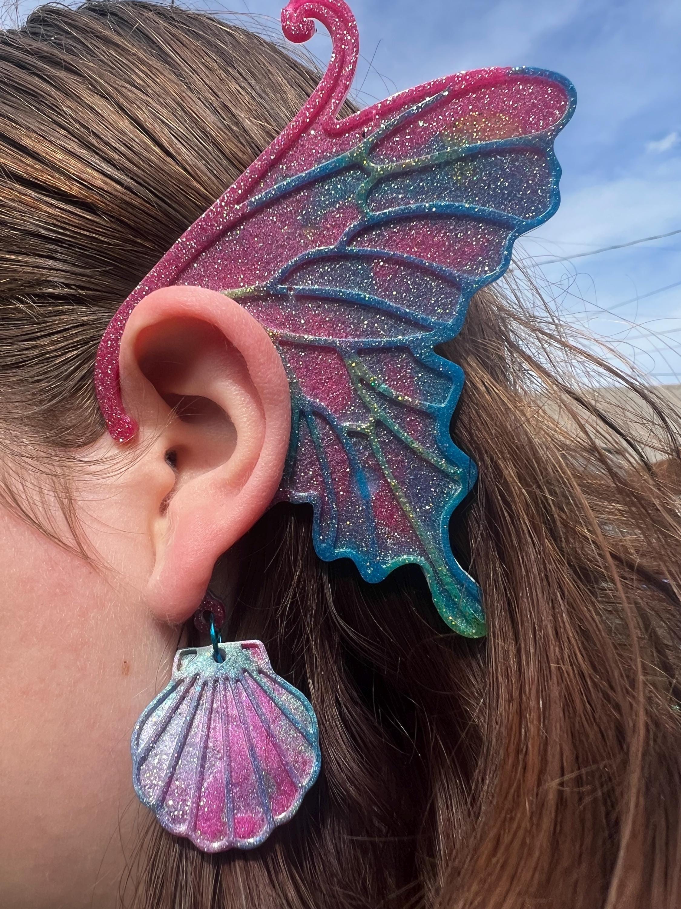 Sparkling Mermaid Shell Ear Cuff Wraps | Multicolored Resin Wing ...