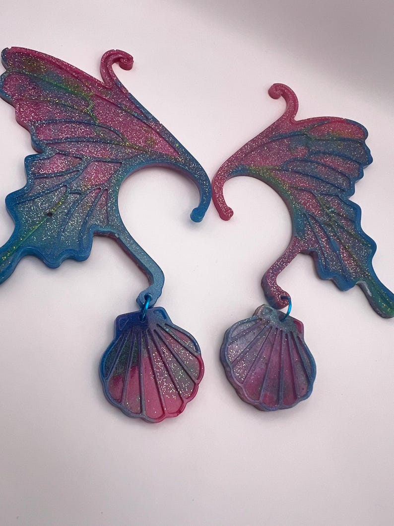 Sparkling Mermaid Shell Ear Cuff Wraps | Multicolored Resin Wing ...