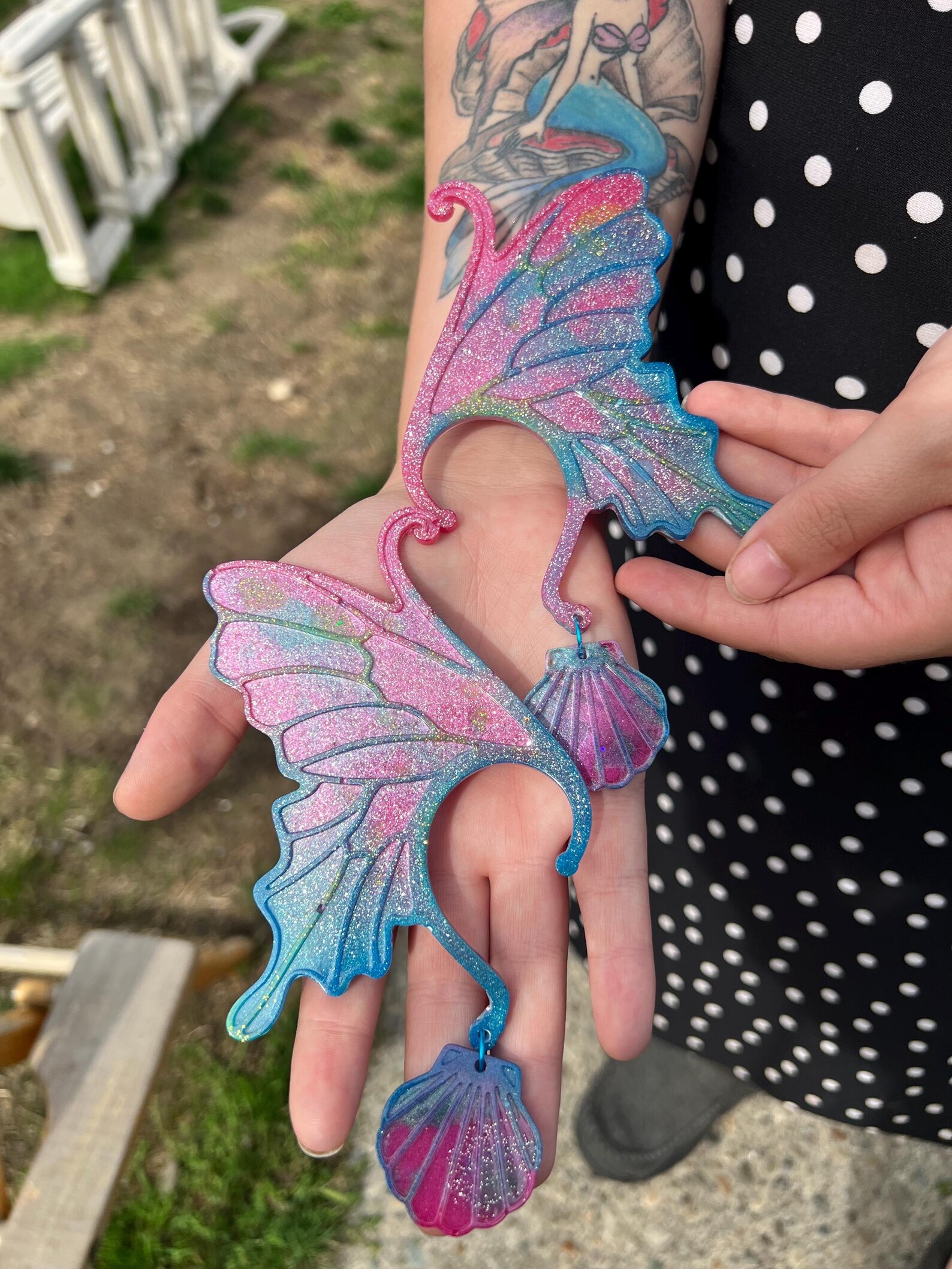 Sparkling Mermaid Shell Ear Cuff Wraps | Multicolored Resin Wing ...