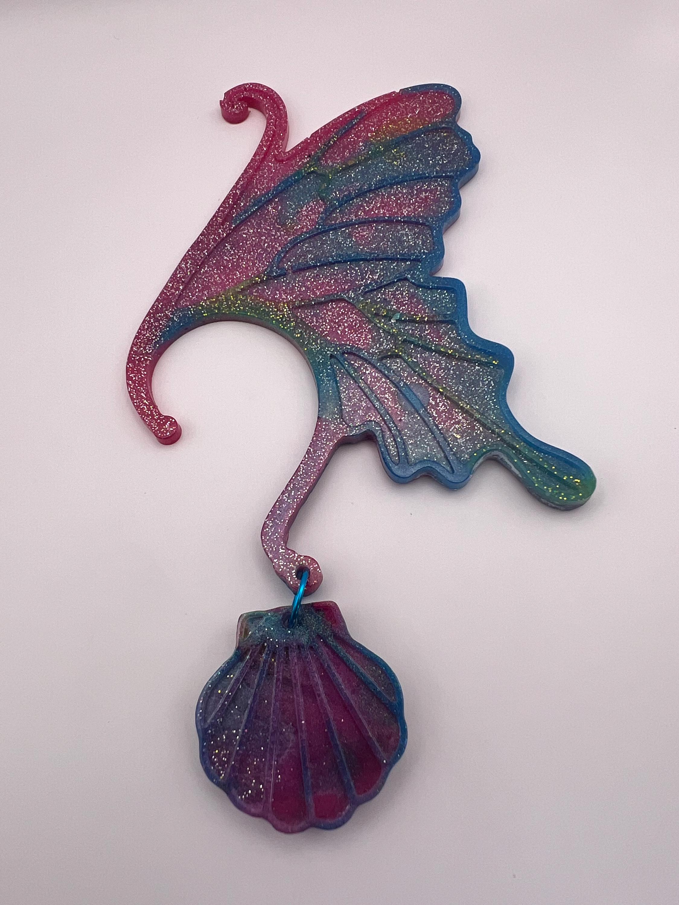Sparkling Mermaid Shell Ear Cuff Wraps | Multicolored Resin Wing ...