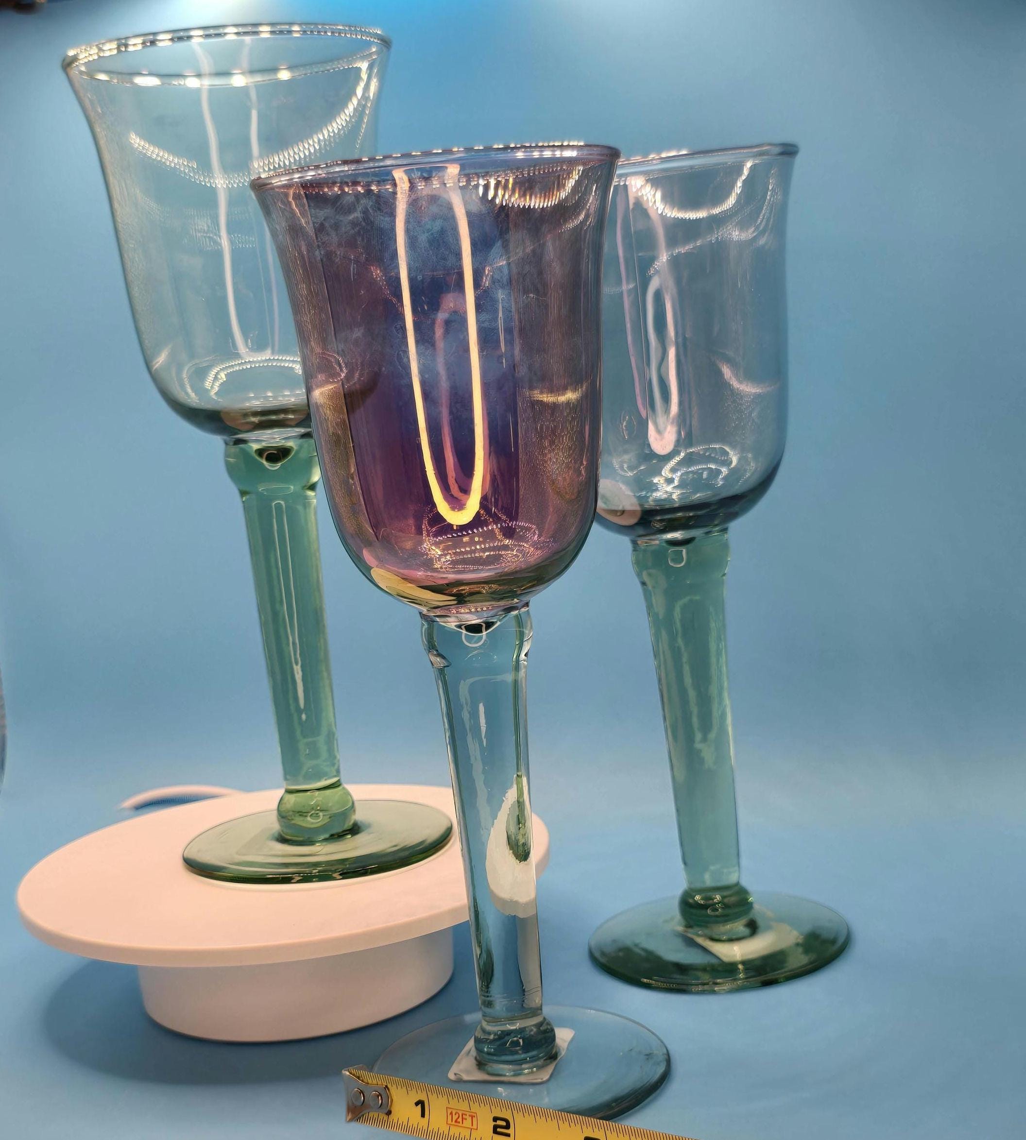 Vintage Set of 3 Aqua Stem Wine Glasses – Seafoam Green, Mediterranean ...