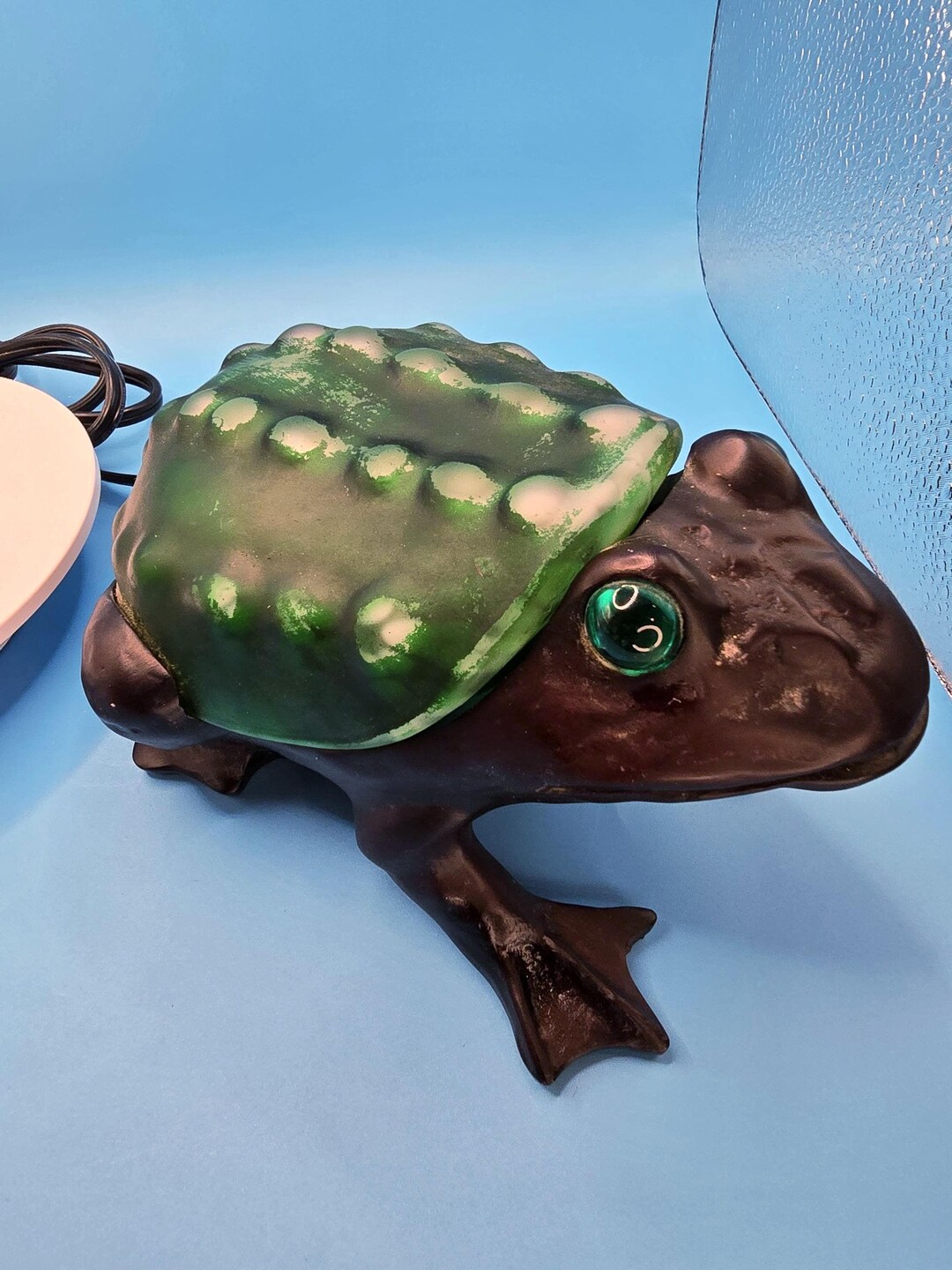 Vintage Iron Frog Lamp Nightlight With Green Glass Shade Unique Frog ...