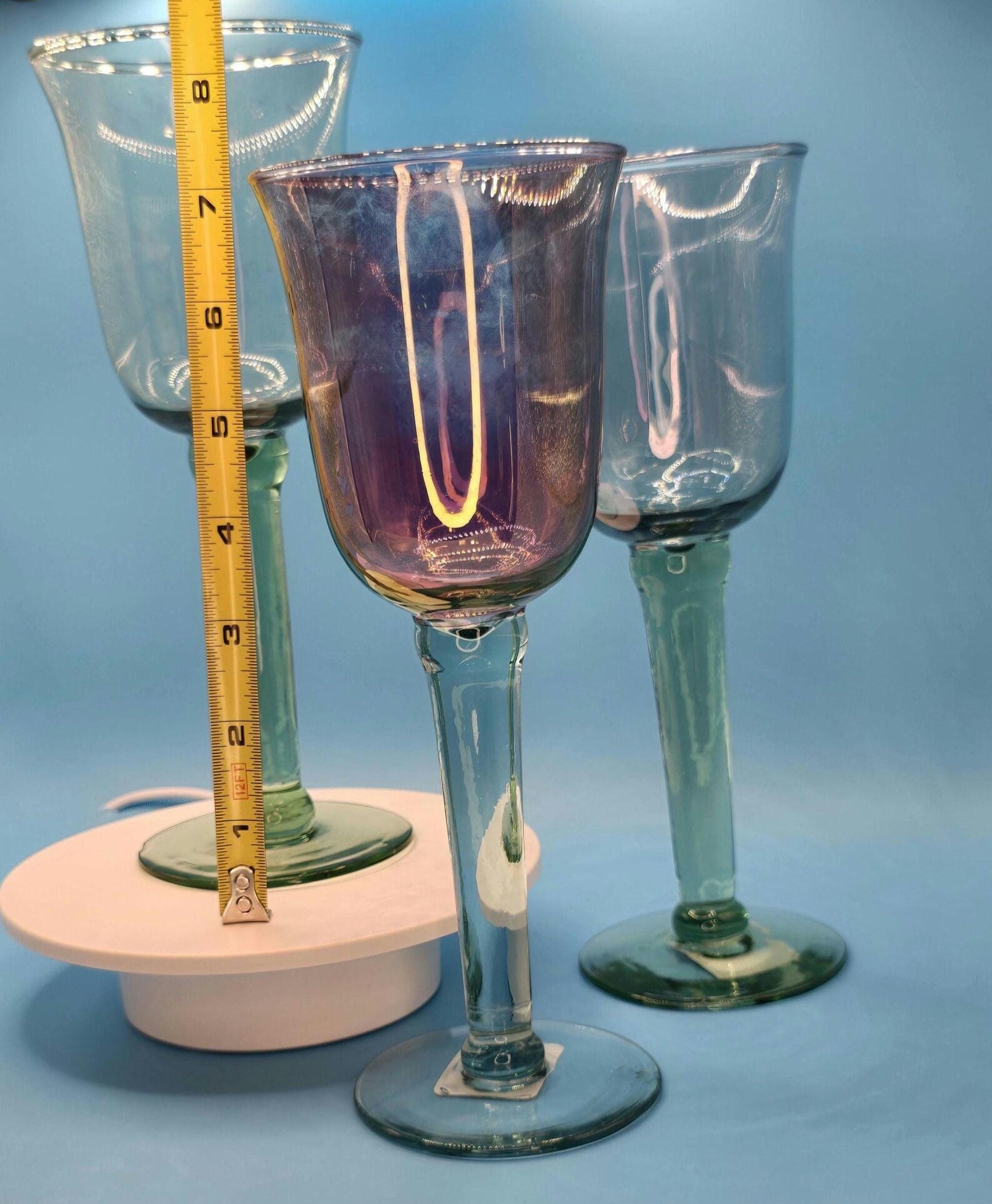 Vintage Set of 3 Aqua Stem Wine Glasses – Seafoam Green, Mediterranean ...
