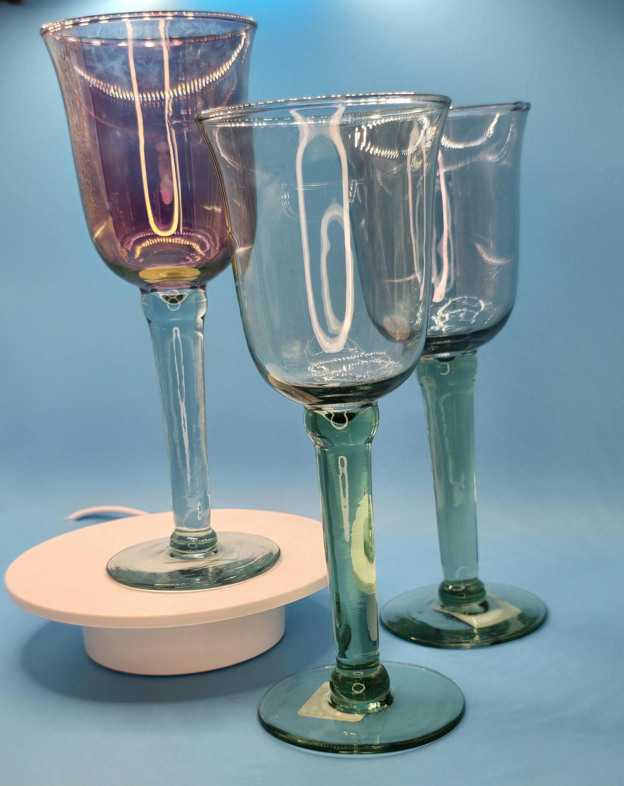 Vintage Set of 3 Aqua Stem Wine Glasses – Seafoam Green, Mediterranean ...