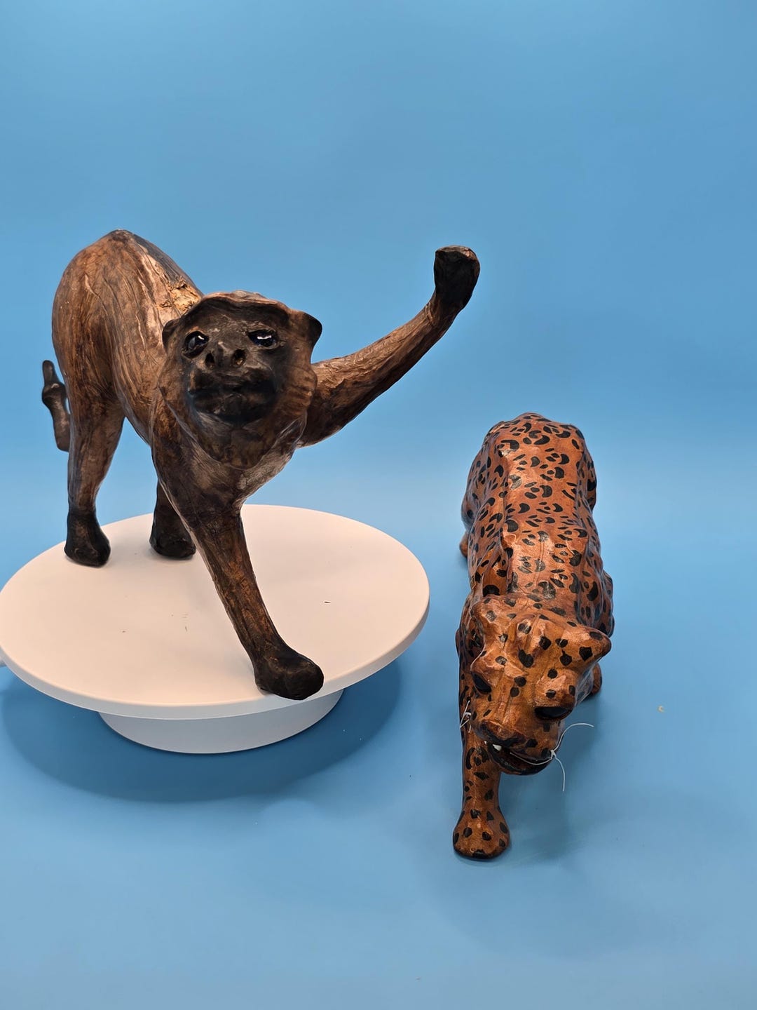 Vintage Leather & Paper Mâché Folk Art Sculptures – Handcrafted Cheetah ...