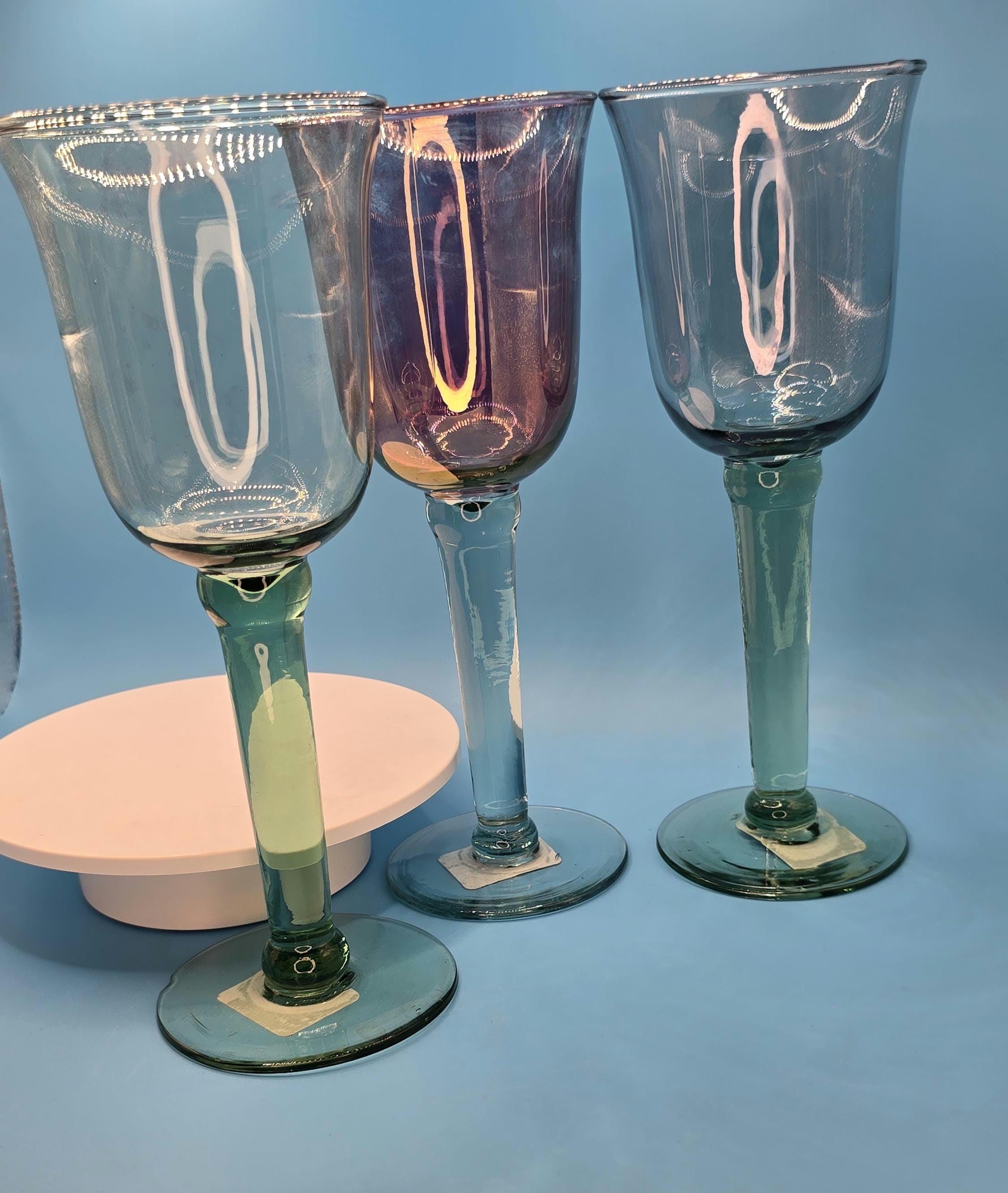 Vintage Set of 3 Aqua Stem Wine Glasses – Seafoam Green, Mediterranean ...