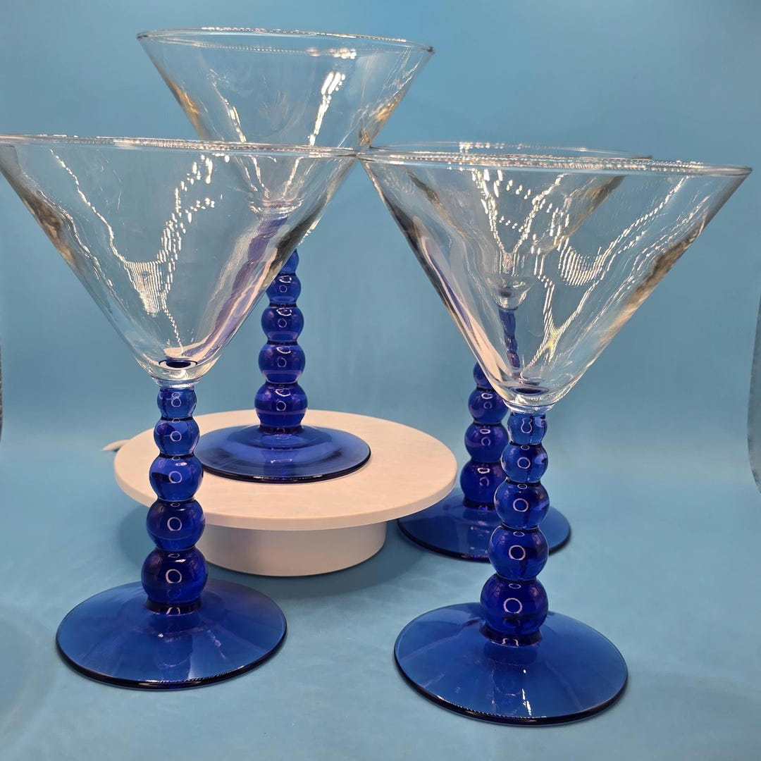 Vintage Set of 4 Metropolis Blue Mediterranean Libbey Martini Glasses ...