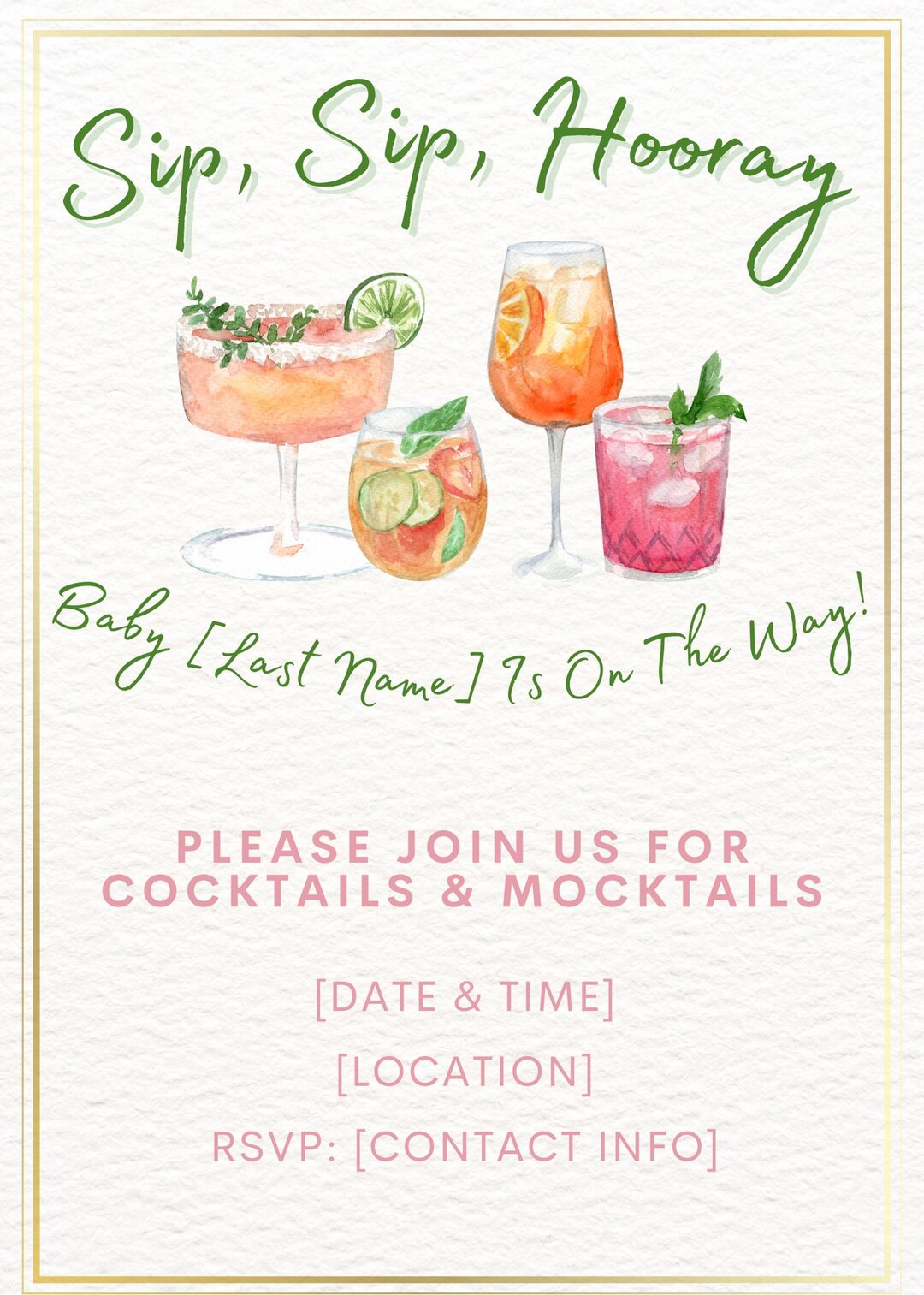 Sip, Sip, Hooray- Editable Baby Shower Invite - Etsy