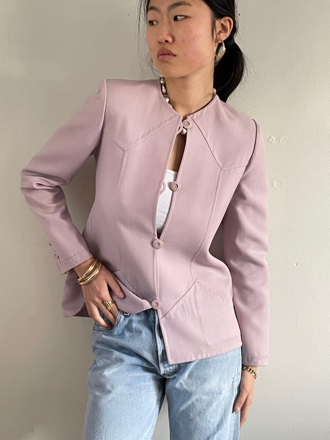 Vintage André Laug Haute Couture Italian Lavender Wool Blazer and Skirt ...