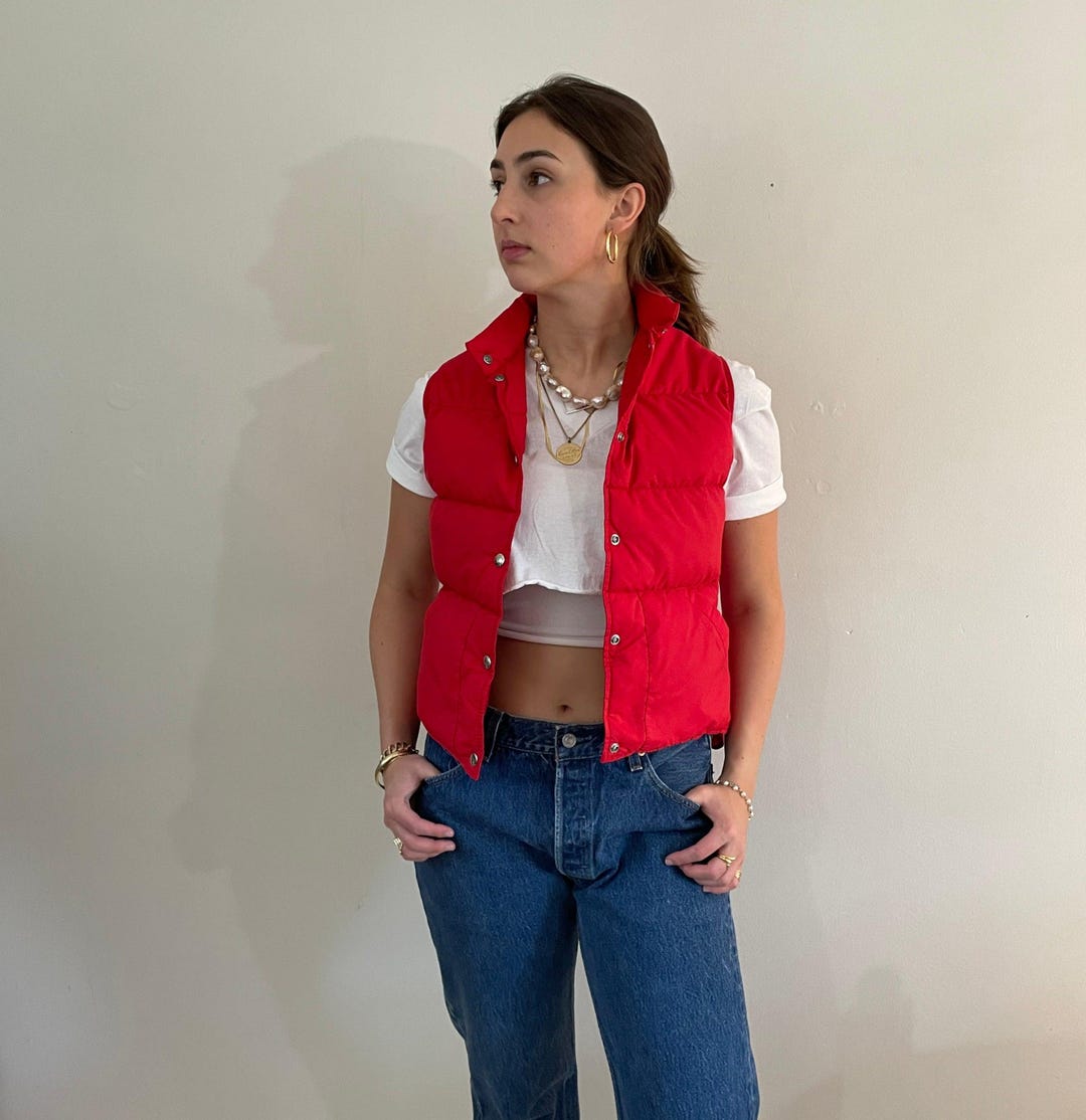Vintage 70s LL Bean Goose Down Cherry Red Puffy Womens Vest | Cursive ...