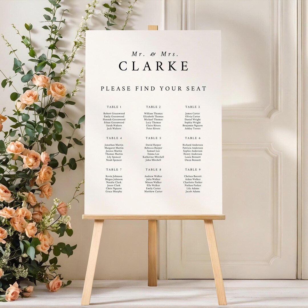 Modern Seating Chart for Wedding, Customizable Canva Template, Nine ...