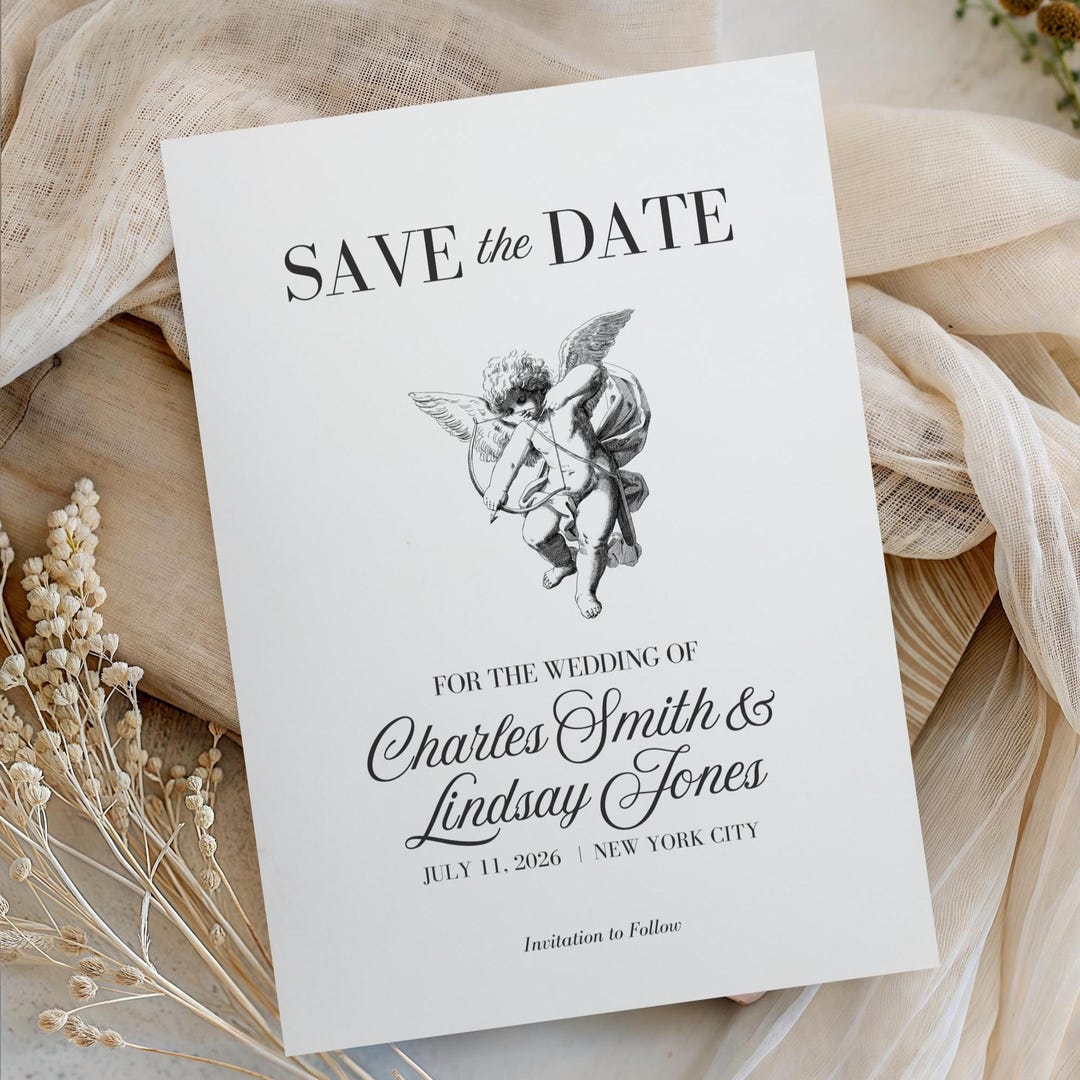 Cherub Save the Date Template: Elegant Editable Template With Vintage ...