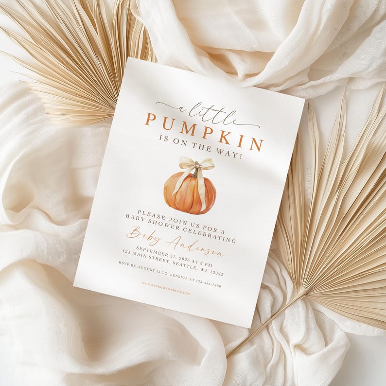 Little Pumpkin Baby Shower Invitation: Fall Autumn Theme, Editable ...