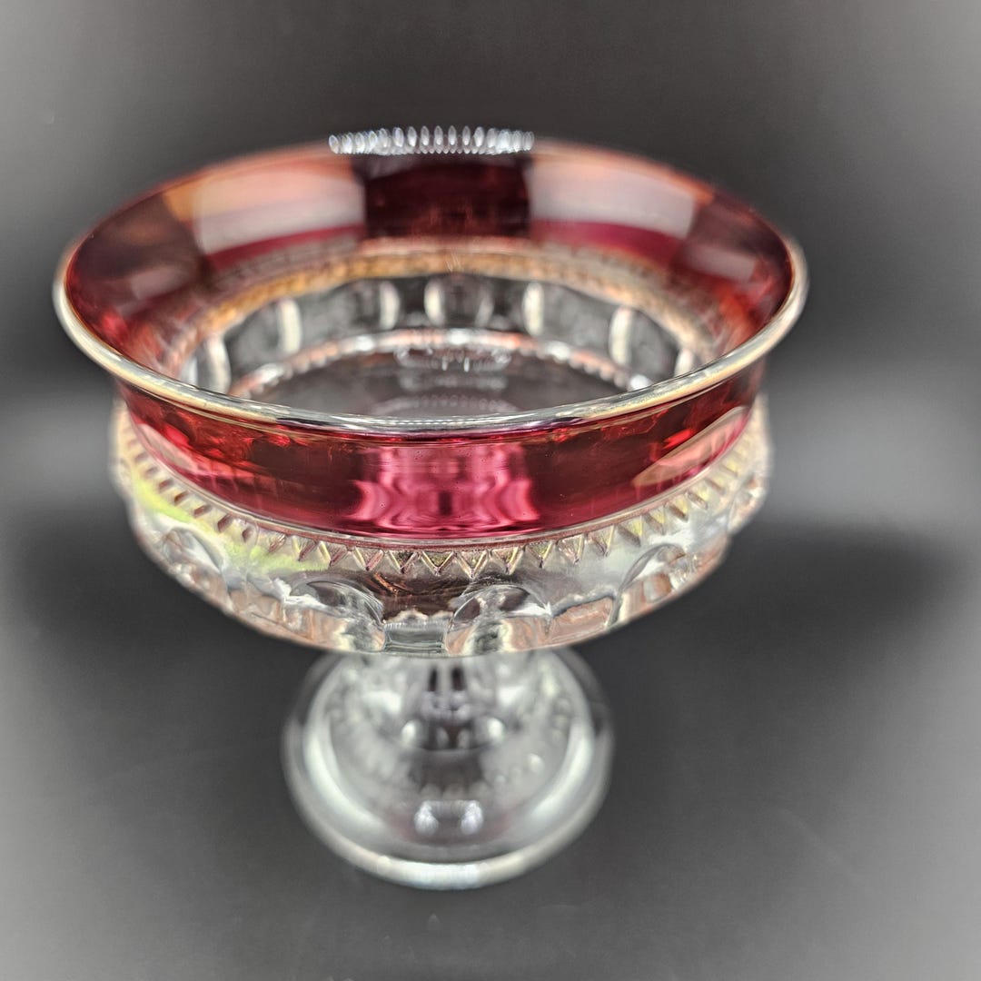 Compote Vase Indiana Glass Kings Crown Ruby Flashed Vintage Bowl Ruby ...