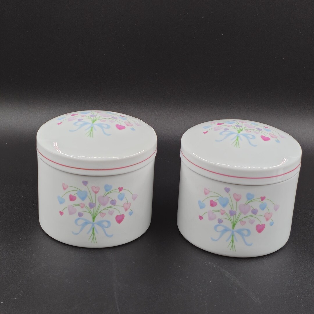 Vintage Porcelain Canister Retro Bouquet of Hearts Pattern Valentine's ...