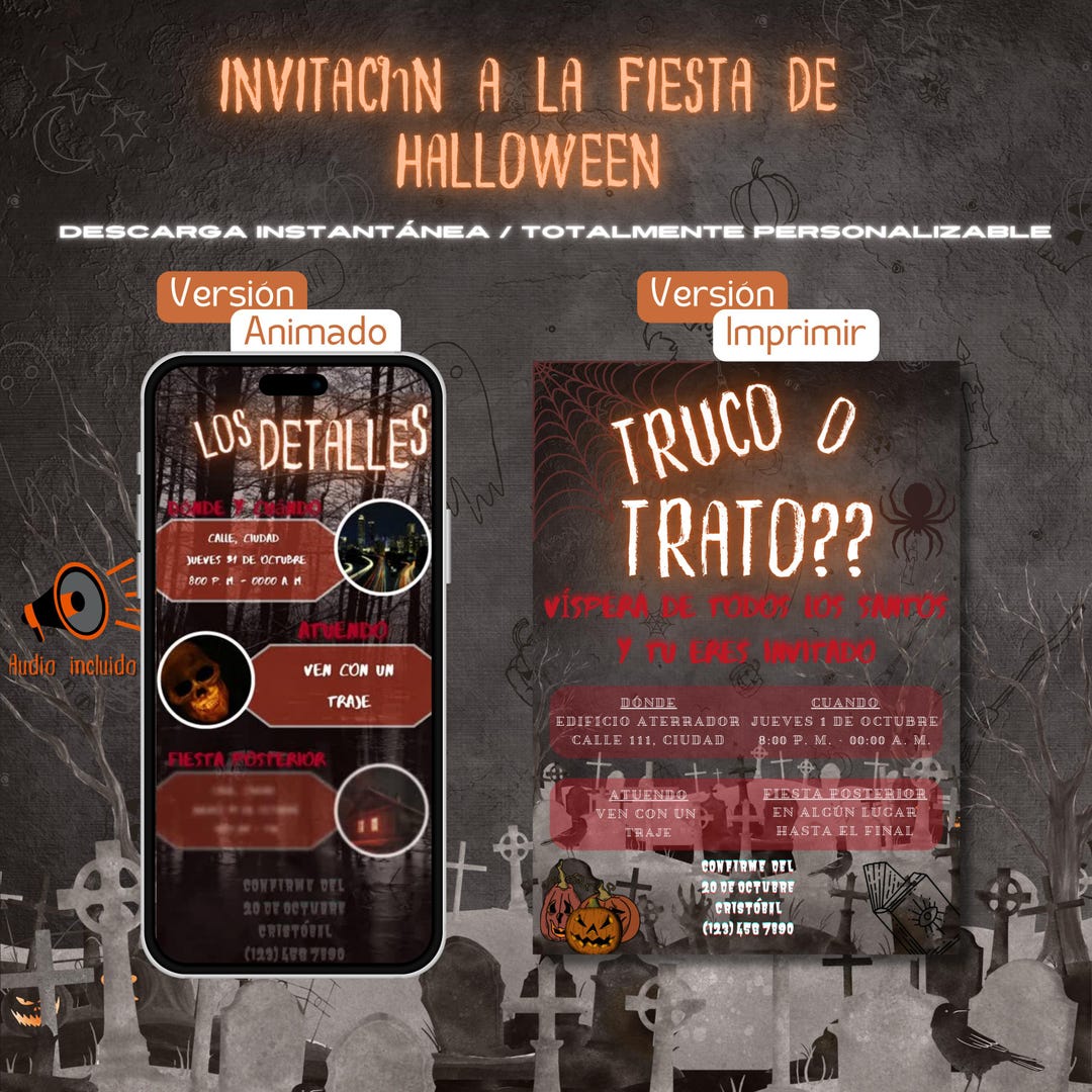 Invitación a Fiesta De Halloween Con Audio | Versión Digital | Versión ...