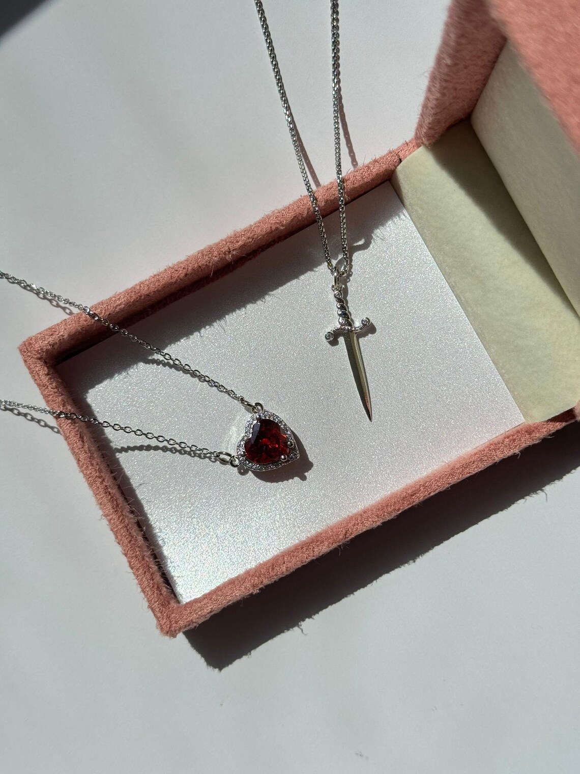 Red Elegant Heart Sword Matching Necklaces - Etsy