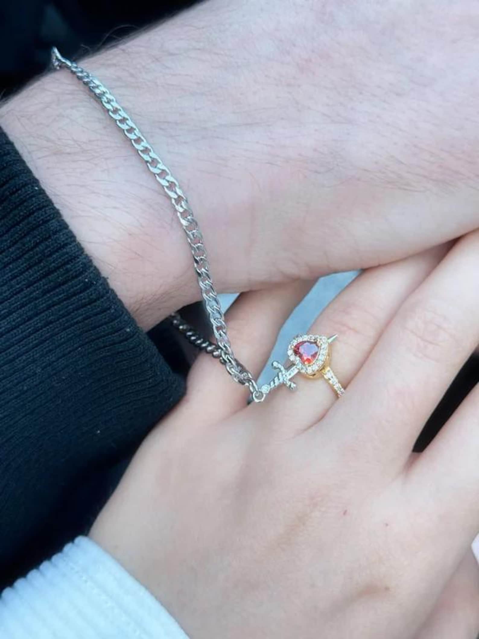 Heart & Sword Matching Ring-bracelet Set, Matching Jewelry, Couple ...