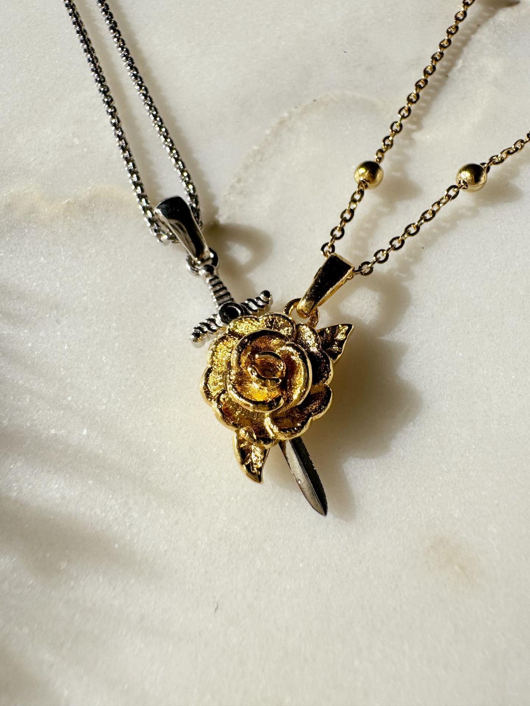 Matching Rose & Sword Couple Necklaces , Valentines Day Gift Idea - Etsy
