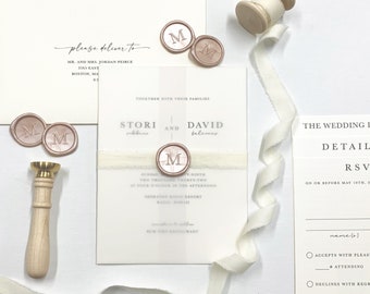 One Single Champagne Pink and Ivory Wedding Invitation, Wax Seal ...