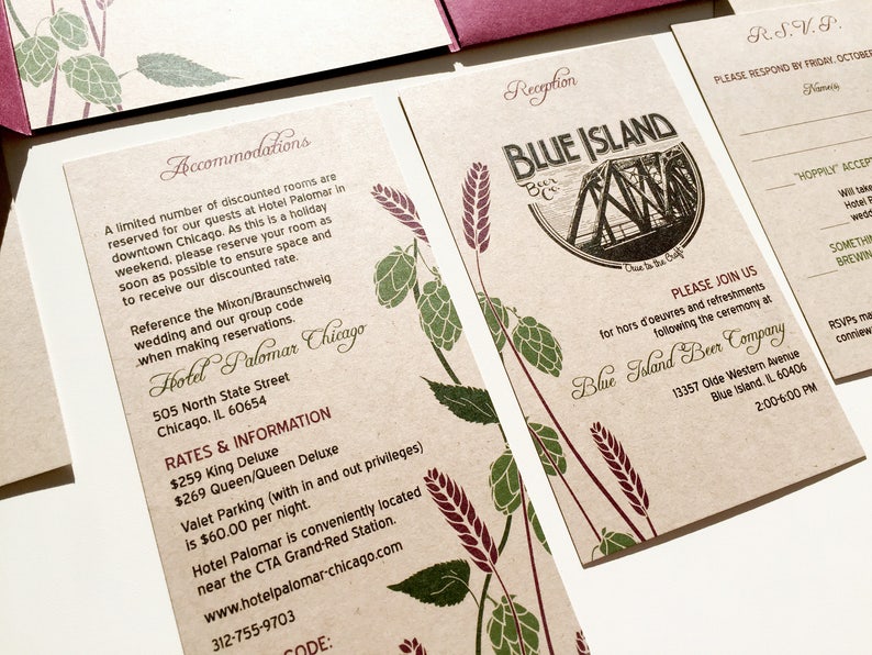 Hops and Barley Wedding Invitation, Rustic Brewery Wedding Invite, Beer ...