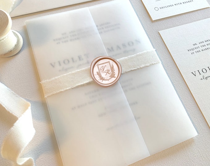 Champagne Pink and Ivory Wedding Invitation Suite With Monogram Wax ...