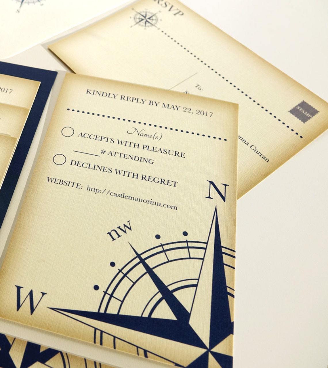 Compass Rose Invitations Navy Blue Vintage - Etsy
