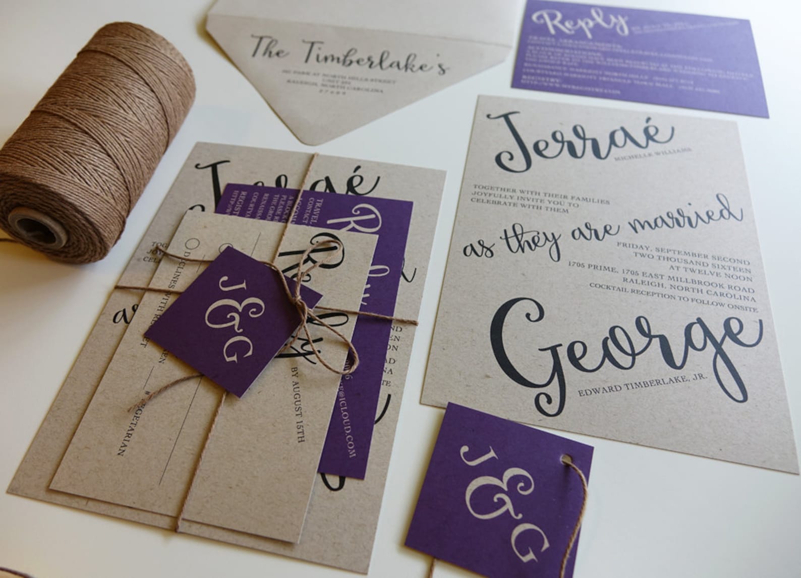 Rustic Wedding Invitation Set Purple Wedding Invite Kraft | Etsy