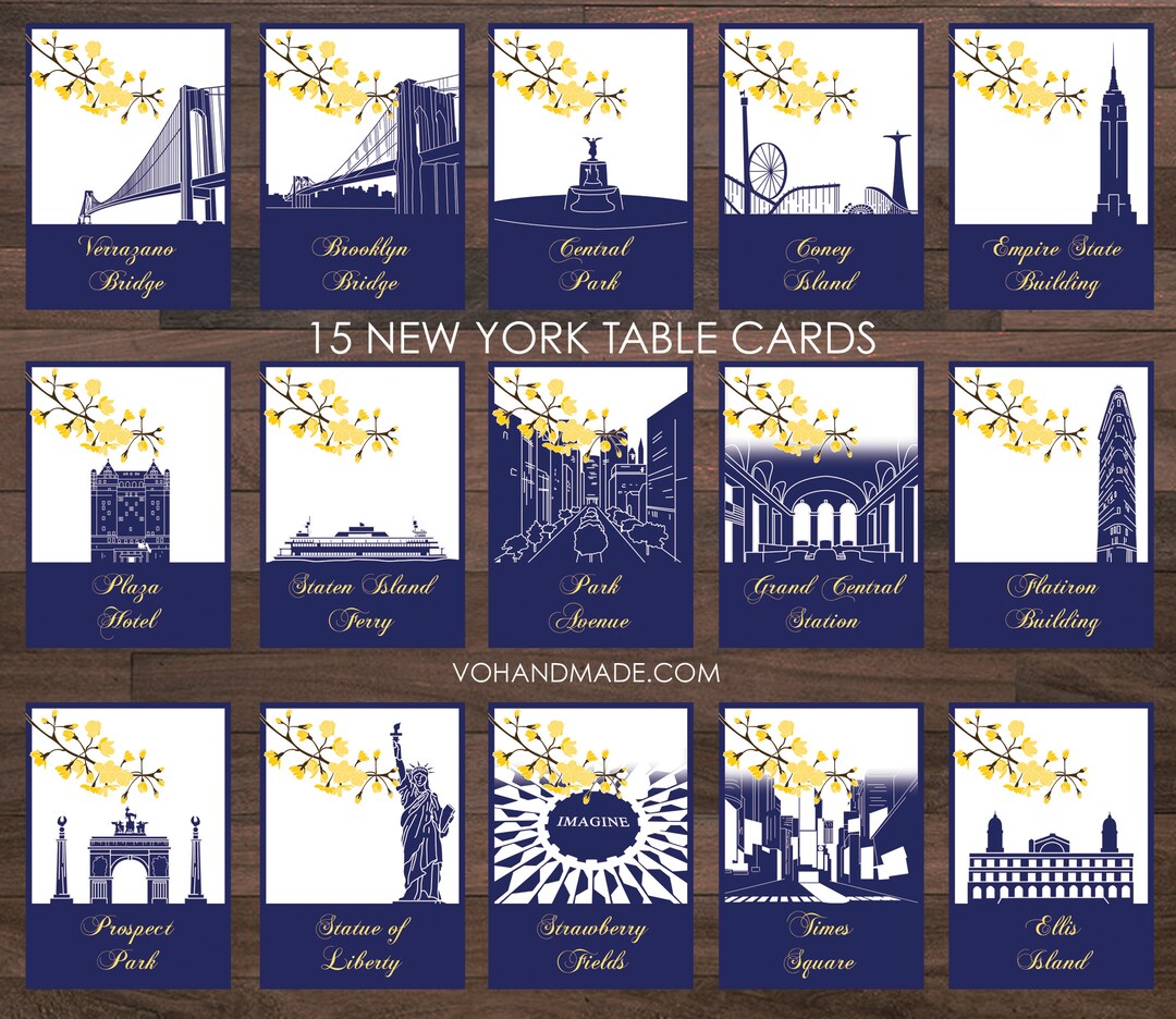 New York Table Cards Printable Wedding Table Names,17 Table Numbers ...
