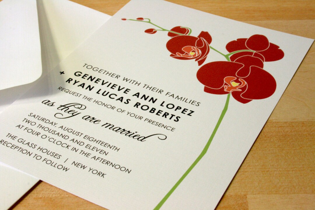 Orchid Wedding Invitation, Red Orchid Wedding Invitations, Red Flower ...