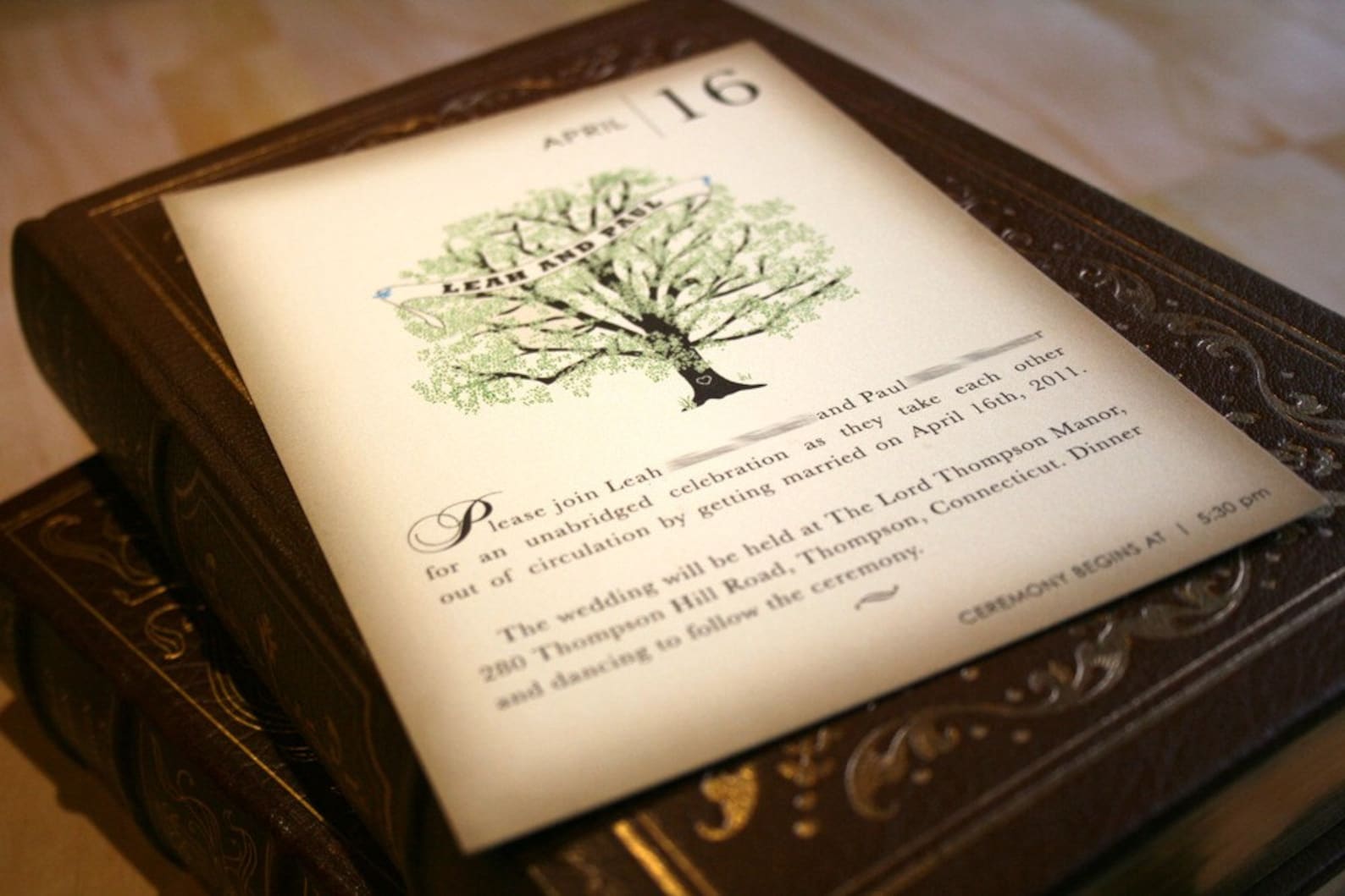 Sample Vintage Book Wedding Invitation, Rustic Tree Invitation ...