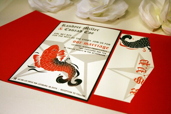 SAMPLE Koi Tattoo Inspired Pocketfold Wedding Invitations - Etsy