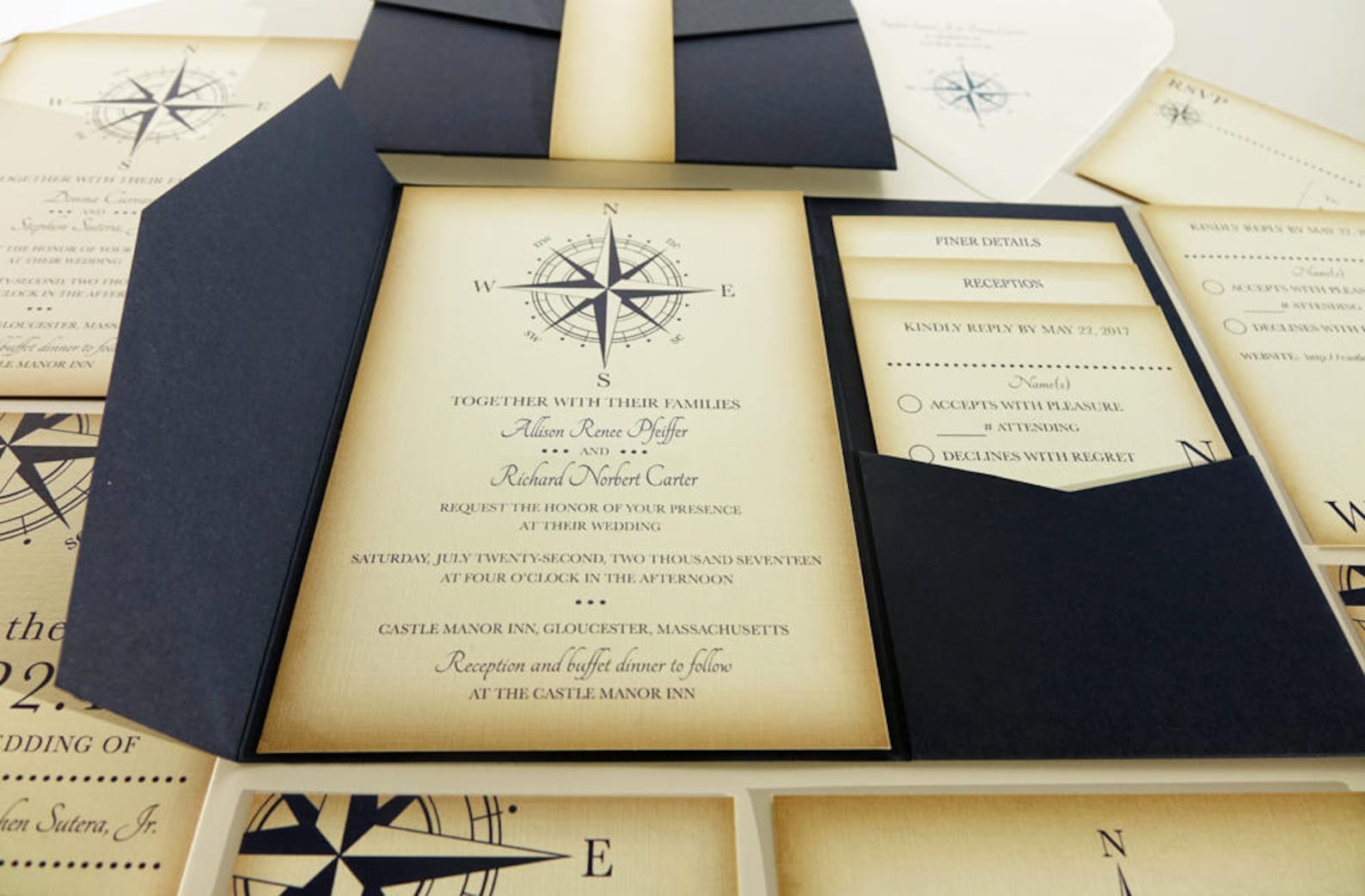 Vintage Compass Wedding Invitation Navy Blue Nautical Blue - Etsy