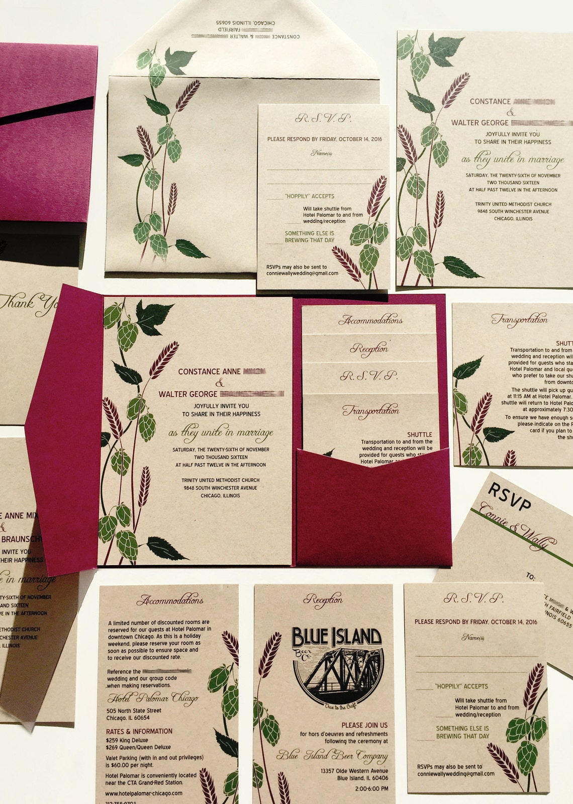 Hops and Barley Wedding Invitation Rustic Brewery Wedding - Etsy