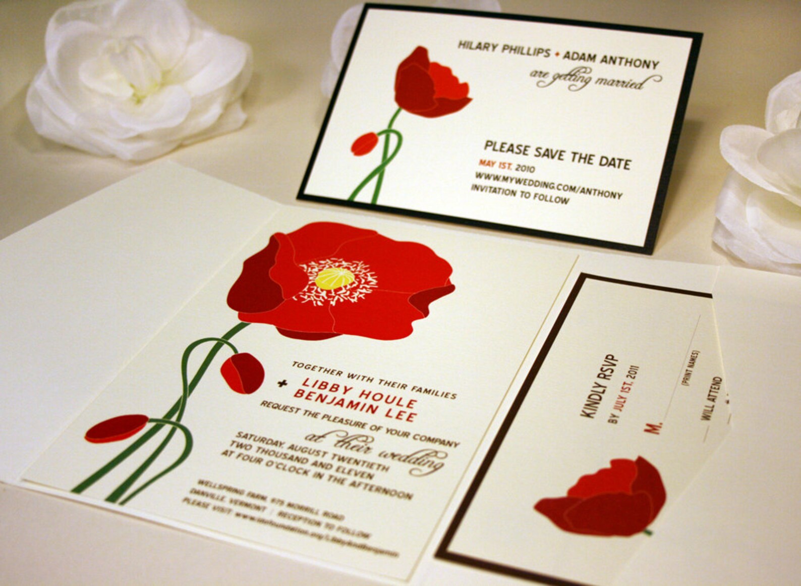 Red Poppy Wedding Invitation Suite, Floral Wedding Invitation Set ...