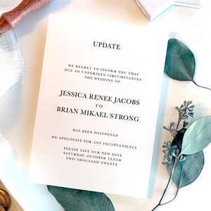 Wedding Postponed Announcement Card, Wedding Delayed Update, Event ...