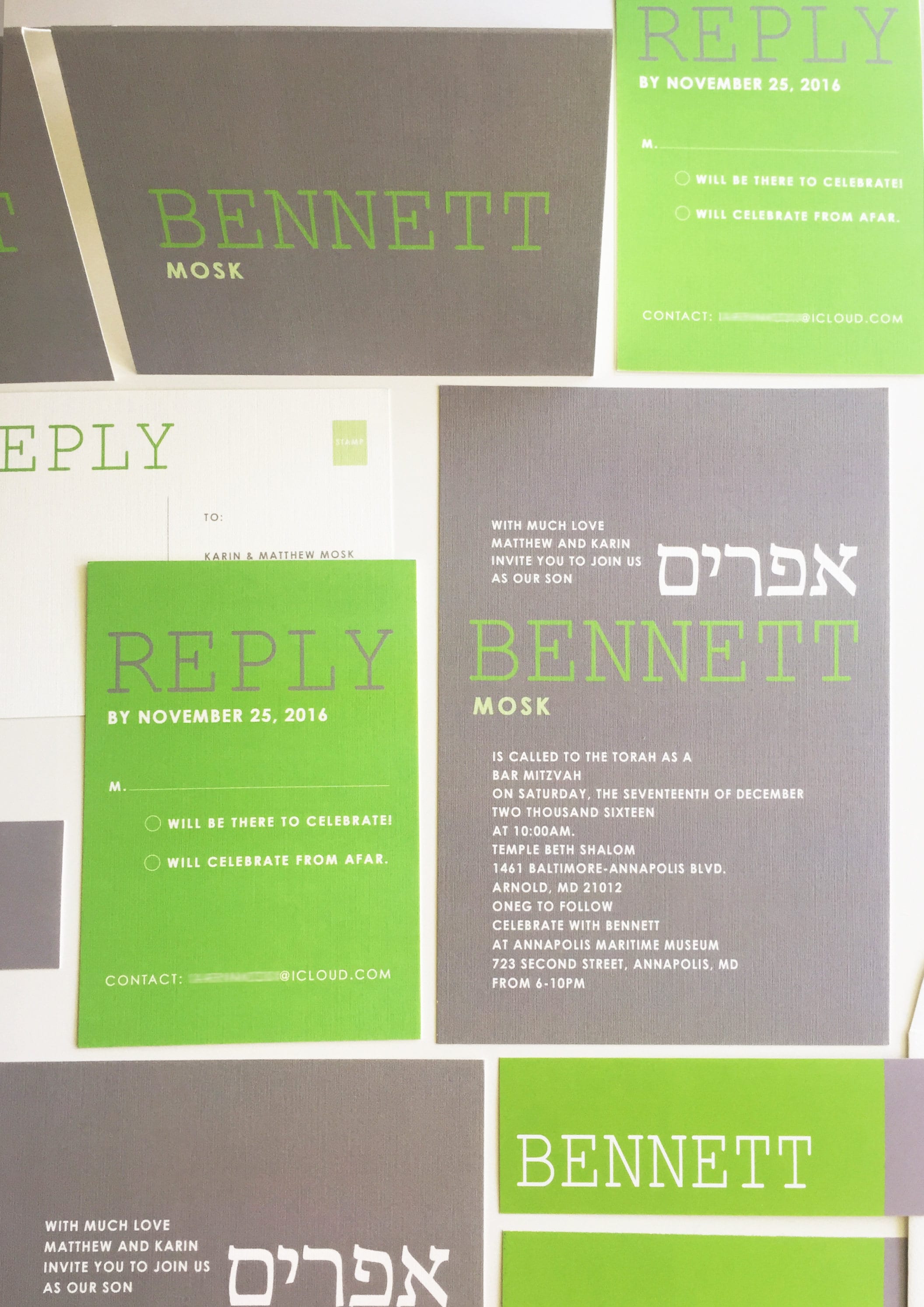 Modern Bar Mitzvah Invitation, Green and Grey, Classic Font, Green Bar ...
