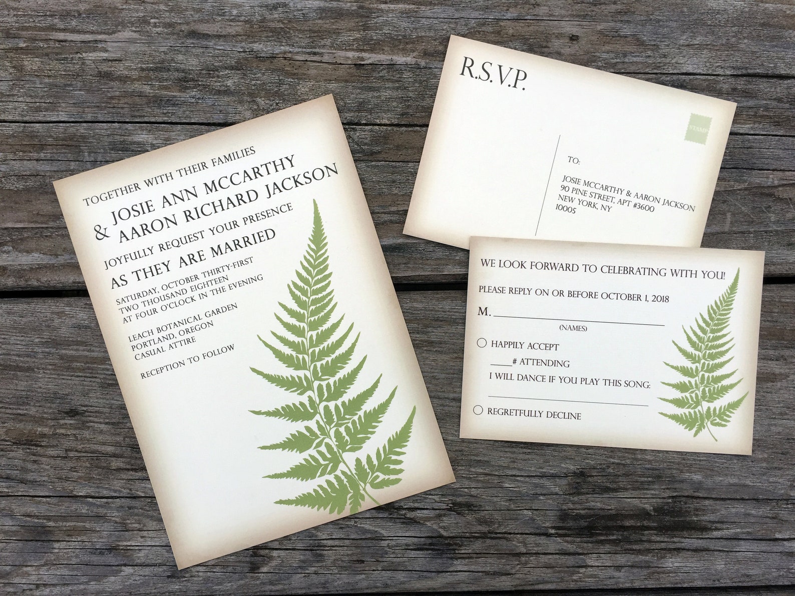 Rustic Fern Wedding Invitation Greenery Invitation Set | Etsy