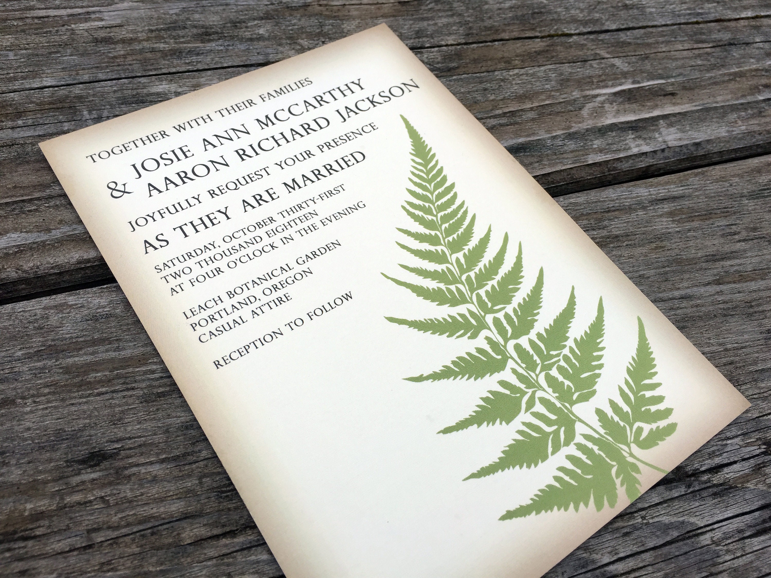 Rustic Fern Wedding Invitation, Greenery Invitation Set, Vintage ...