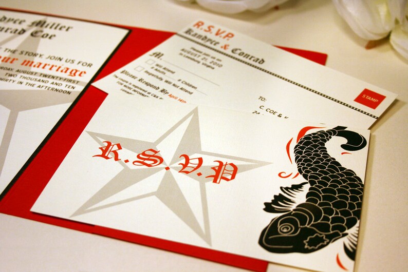 SAMPLE Koi Tattoo Inspired Pocketfold Wedding Invitations - Etsy