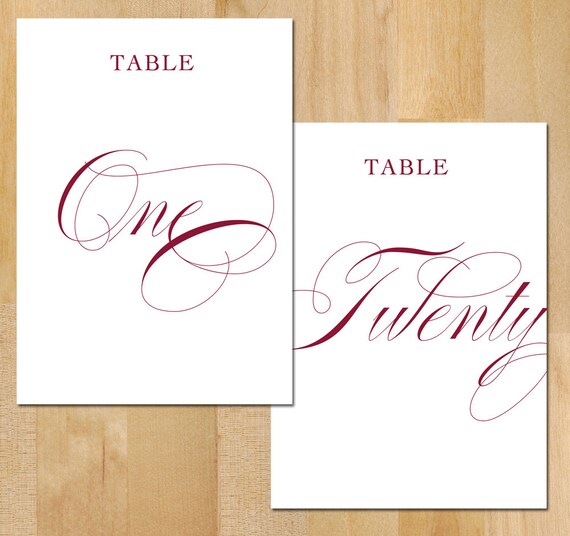 20 Script Printable Table Numbers Instant Download Burgundy | Etsy