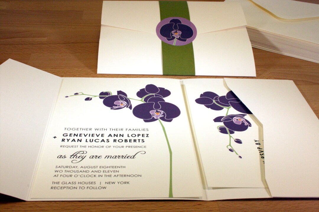 Orchid Wedding Invitation, Purple Orchid Flower, Floral Invitations ...